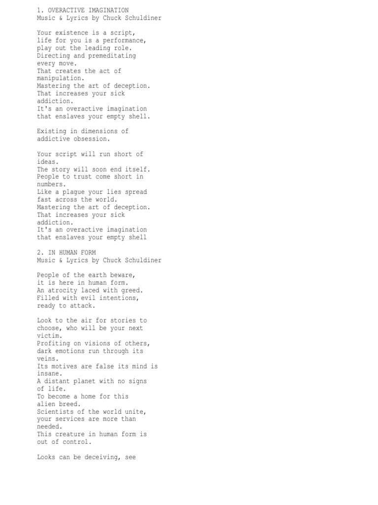 Death Individual Thought Patterns Lyrics | PDF | Deception | Imagination