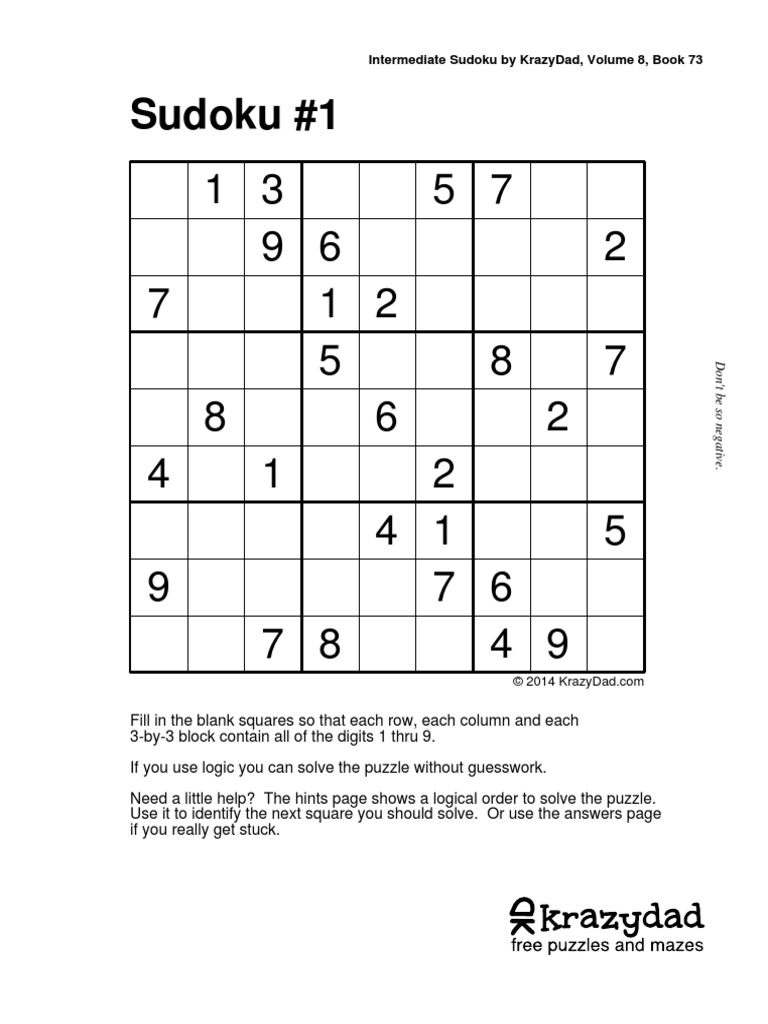 Intermediate Sudoku Puzzle Sampler | PDF