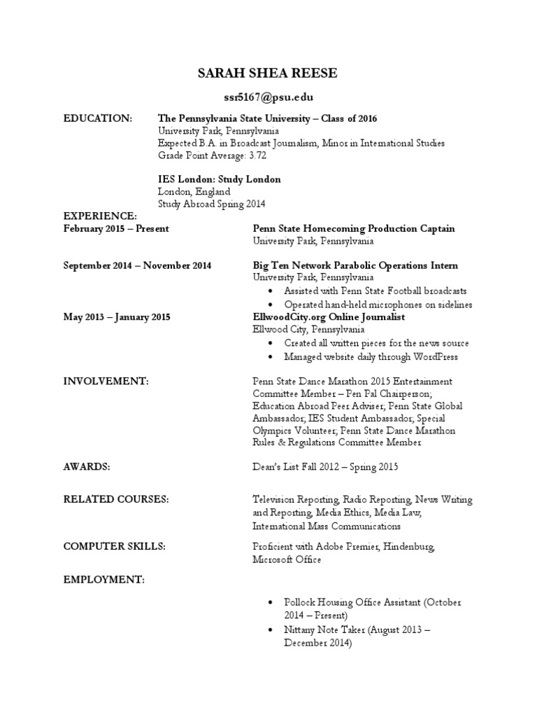 Sarah Reese Resume | PDF | Foreign Language Studies