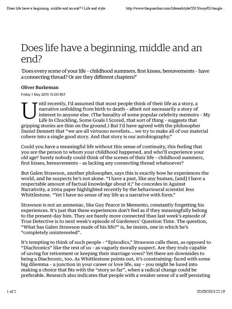 Does Life Have A Beginning, Middle and An End? - Life and Style - The ...