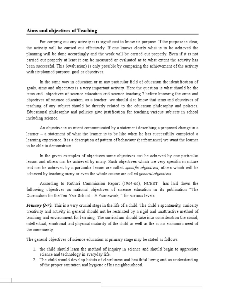 Aims and Objectives of Teaching | PDF | Reading Comprehension | Science