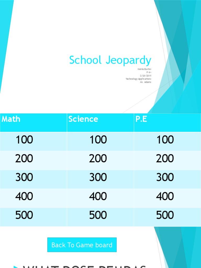 Jeopardy Game: Math & Body Systems | PDF | Wellness