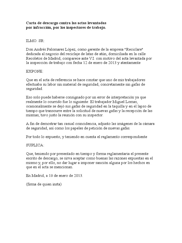 Modelo de Carta de Descargo | PDF