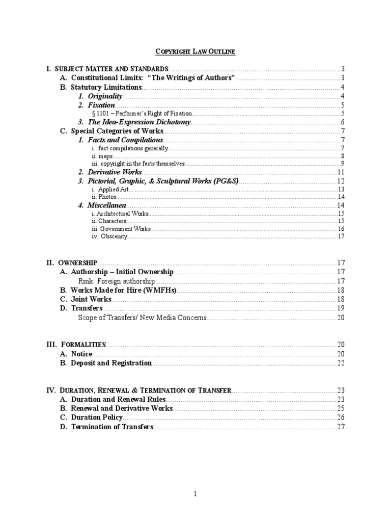 Copyright Outline | PDF | Derivative Work | Copyright Law Of The United ...