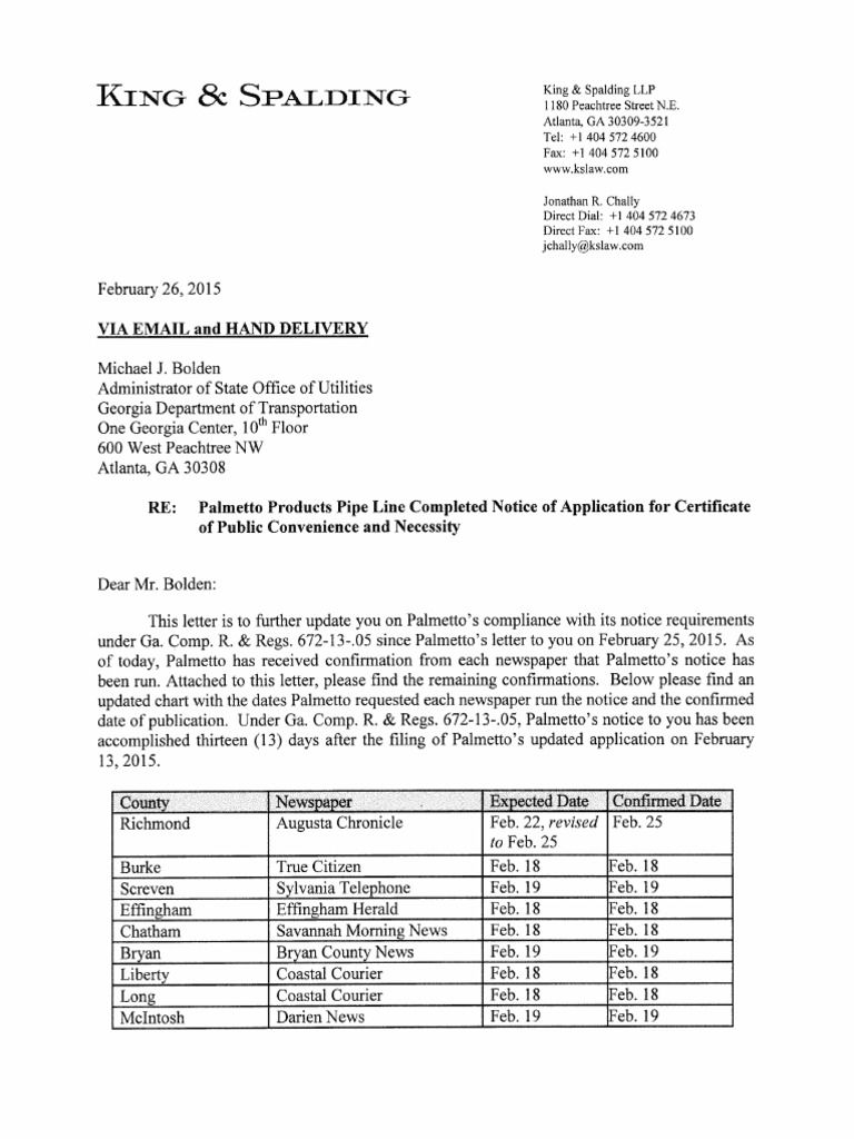 King & Spalding Letter To GDOT | PDF | Land Lot | Mortgage Law