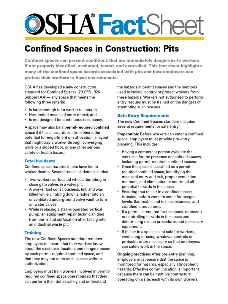 OSHA3788 Confined Spaces in Construction - Pits | Occupational Safety ...