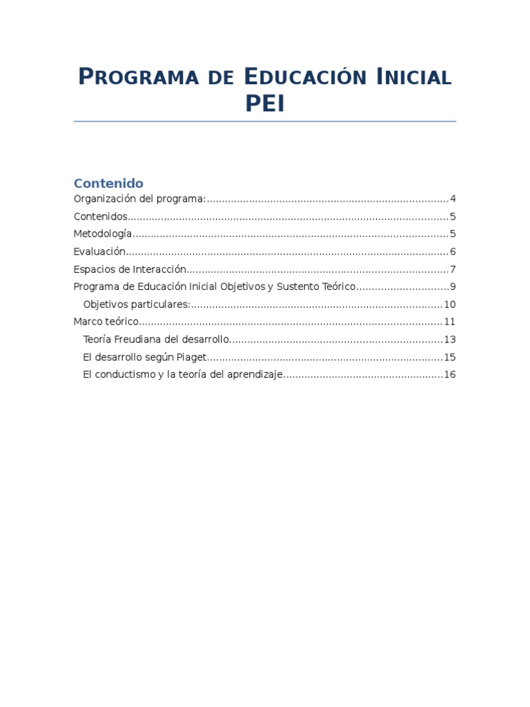 Programa de Educación Inicial PEI | PDF | Jardín de infancia | Adultos
