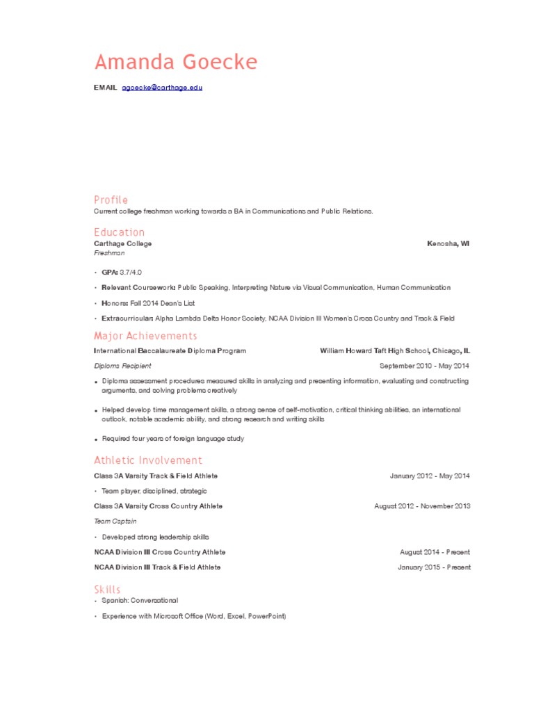 College Freshman in Communications & Athletics | PDF
