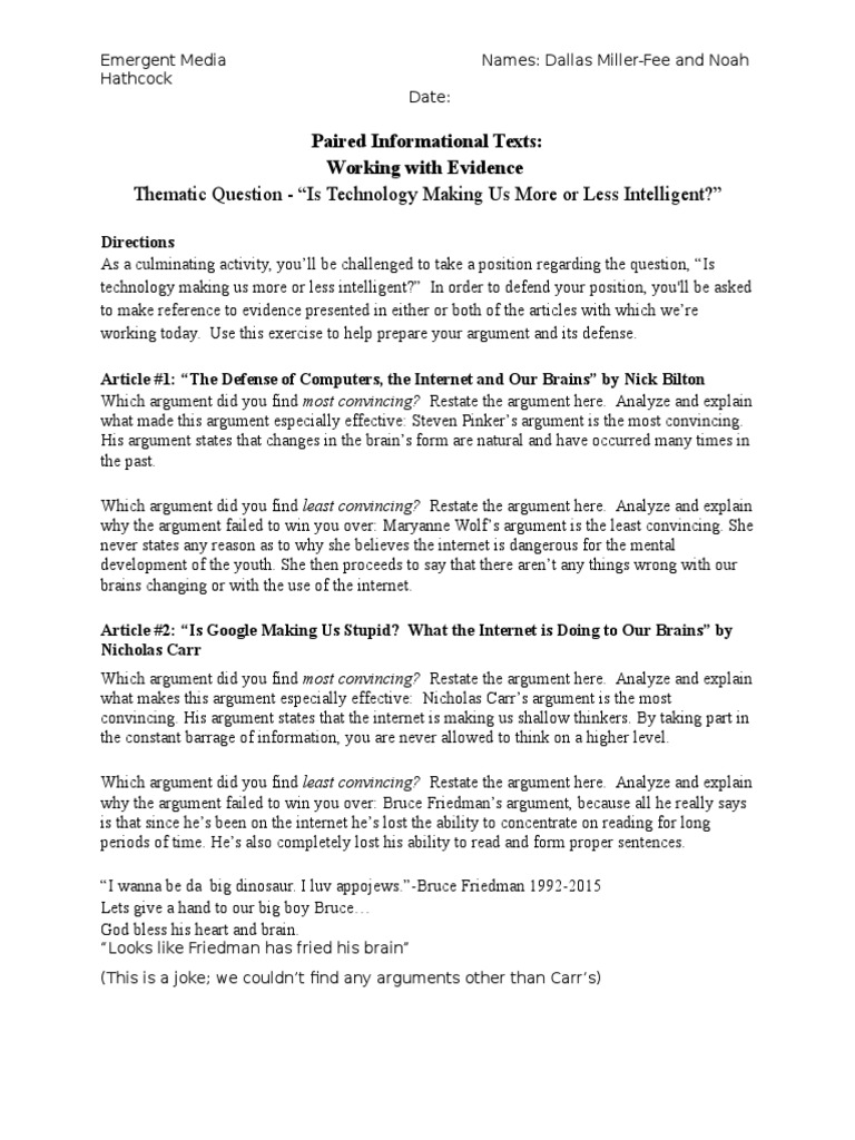 Technology's Impact on Intelligence Debate | PDF | Games & Activities ...
