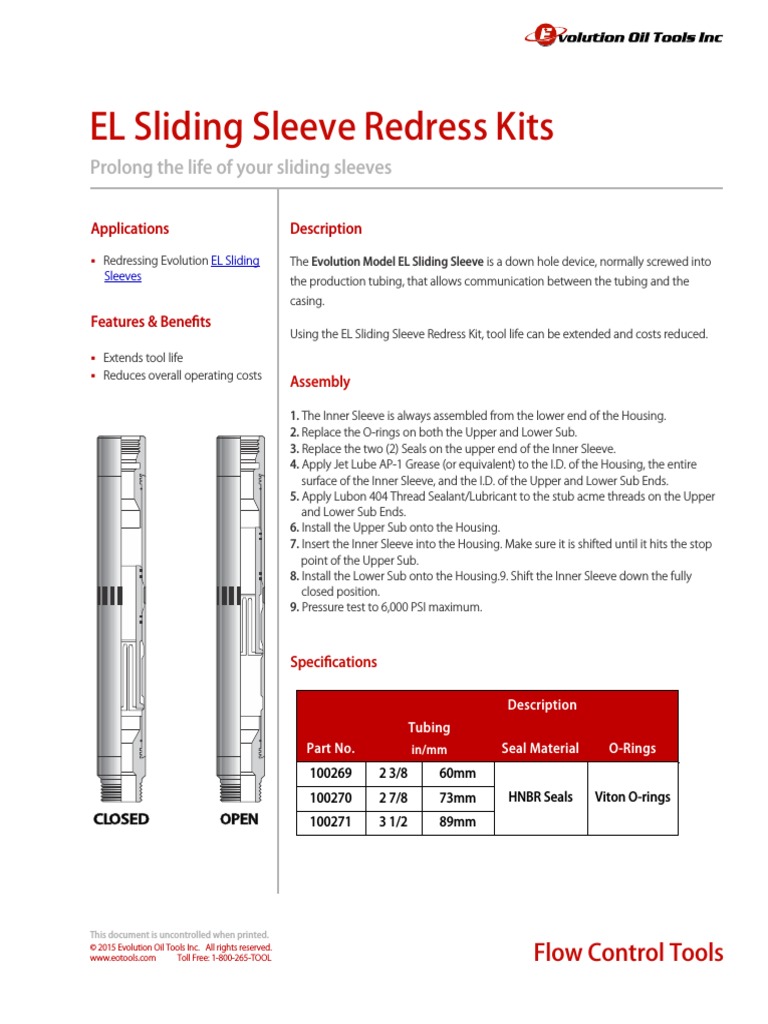 EL Sliding Sleeve Redress Kit Product Datasheet | PDF | Technology ...