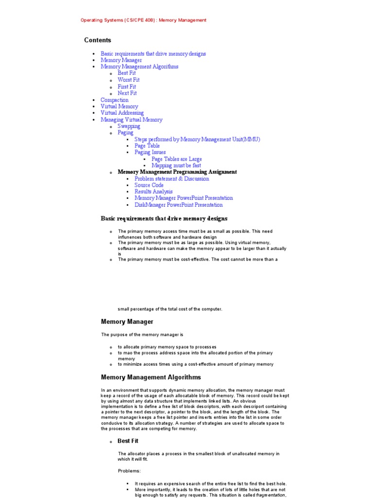 Operating Systems (CS/CPE 408) : Memory Management | PDF | Computer Data Storage | Process ...