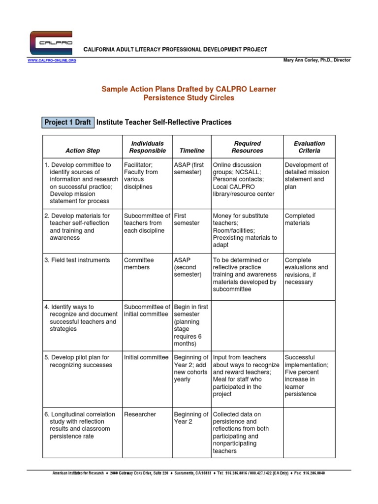 Sample Action Plans | PDF | Goal Setting | Mentorship