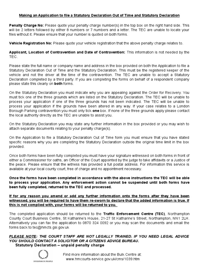 Statutory Declaration Out of Time Guide | PDF | Justice Of The Peace ...