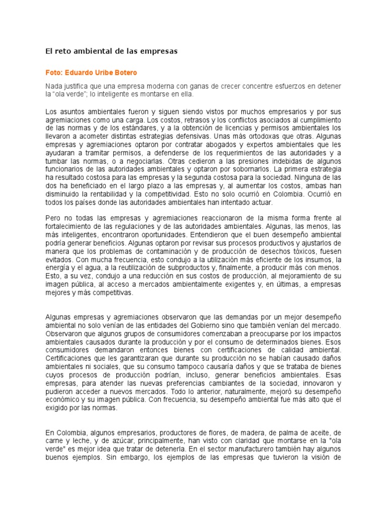 El Reto Ambiental de Las Empresas | PDF | Bienes | Consumo (economía)