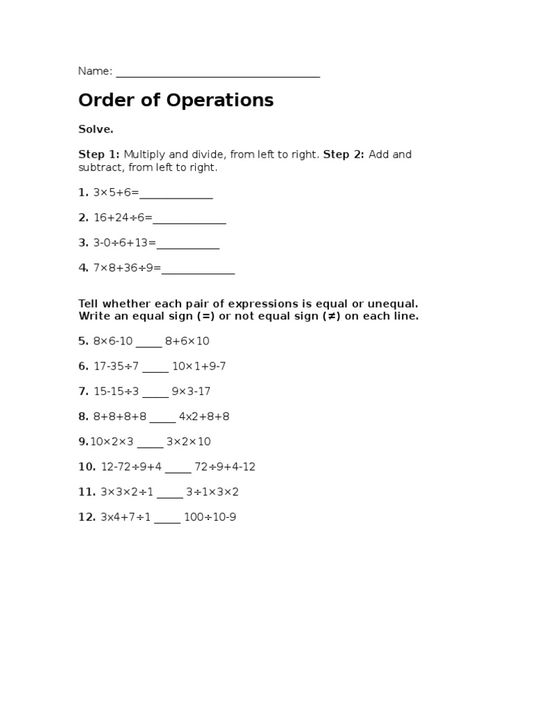 Order of Operations Practice Worksheet | PDF | Teaching Methods & Materials