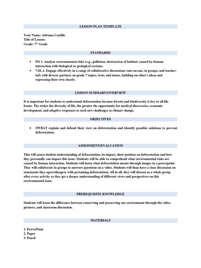 Deforestation Lesson Plan | PDF | Deforestation | Biodiversity