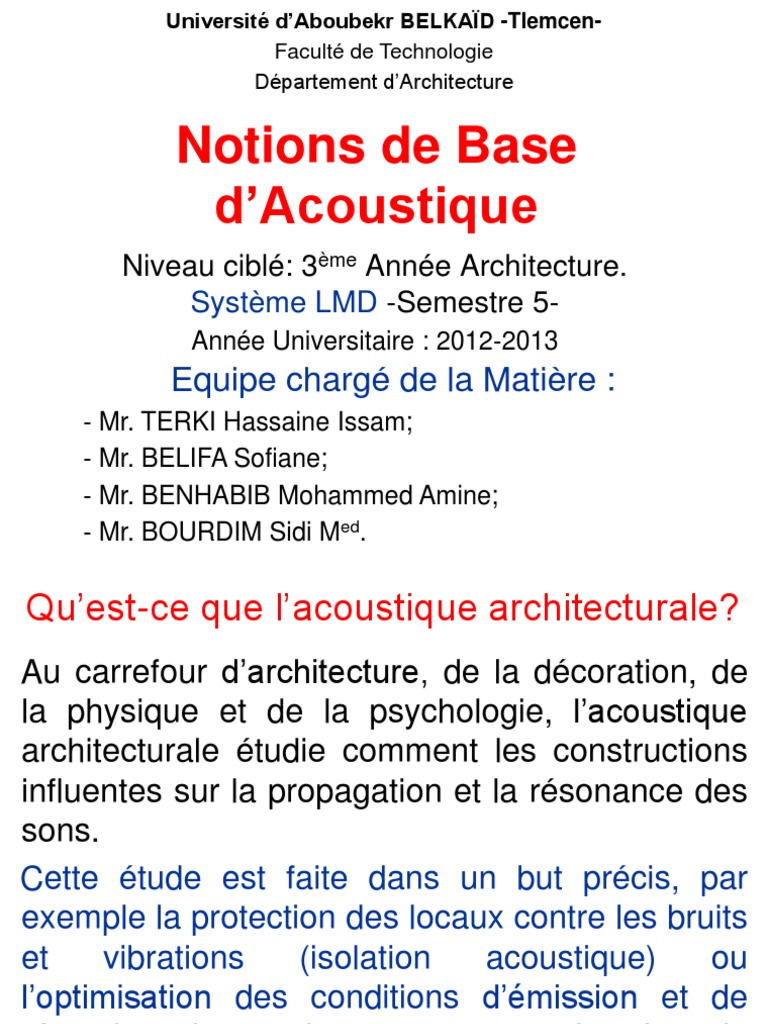 Notions d'Acoustique Architecturale | PDF | Son | Fréquence
