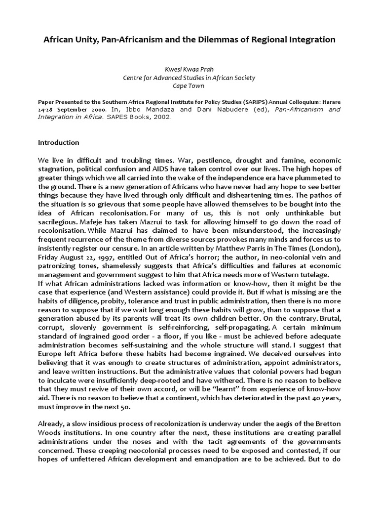 Prah, Kwesi Kwaa - African Unity, Pan-Africanism and The Dilemmas of ...