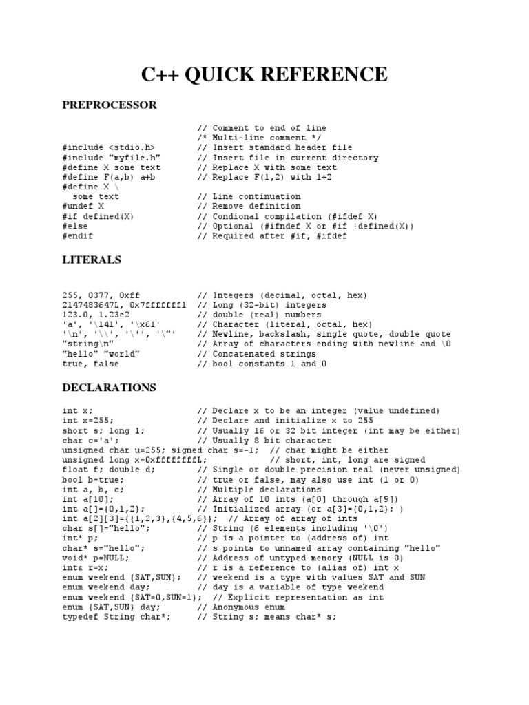C++ Quick Reference | PDF | Constructor (Object Oriented Programming) | Programming