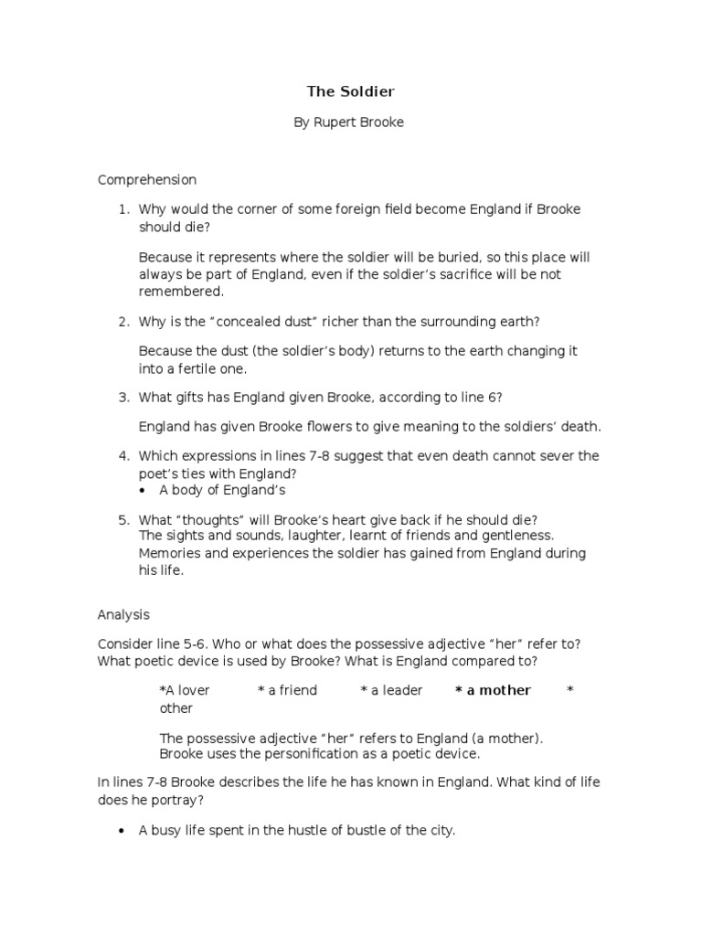 Analysis of Rupert Brooke's "The Soldier" | PDF