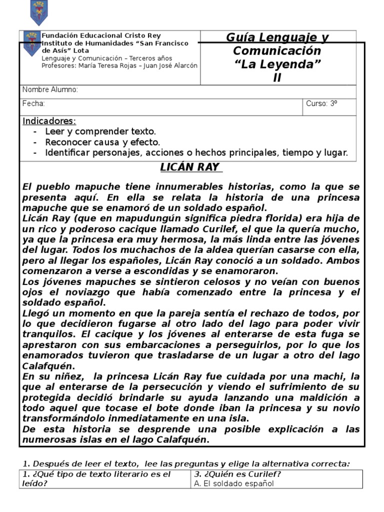 Leyenda de Licán Ray: Amor y Maldición | PDF | Clásicos