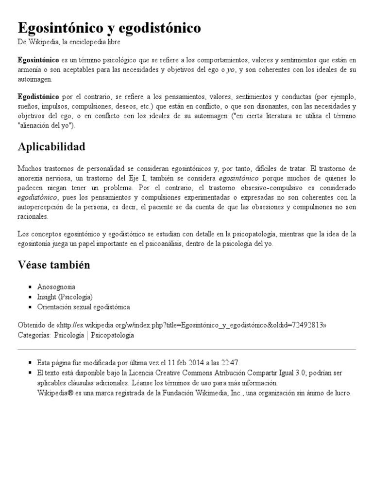 Conceptos psicológicos de egosintónico y egodistónico y su aplicación ...