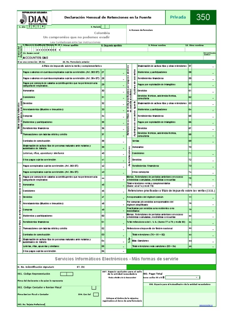 Formulario Retencion 350-2015 (1) | Tarjeta de débito | Pagos