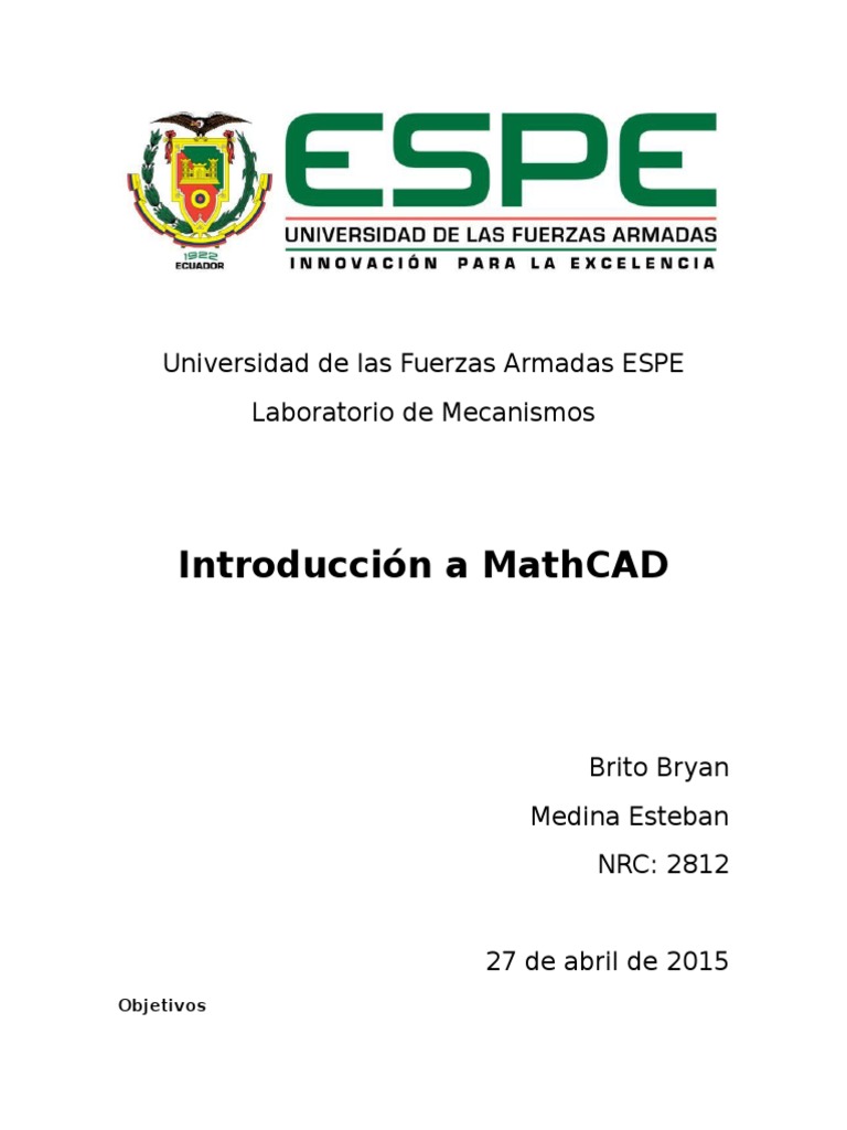 Introduccion A MathCAD | PDF | Ingeniería | Movimiento (física)
