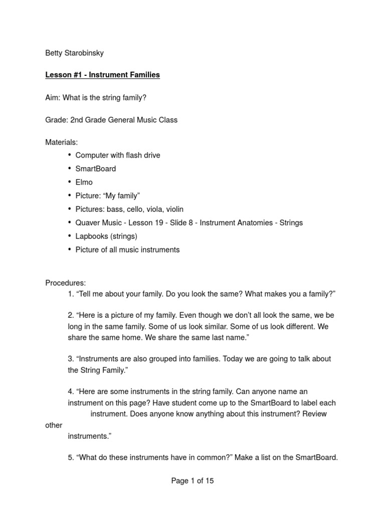 Lesson #1 - Instrument Families | PDF | Educational Assessment ...