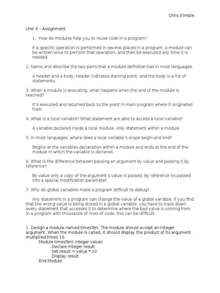 Unit4 Assignment | PDF | Parameter (Computer Programming) | Variable (Computer Science)