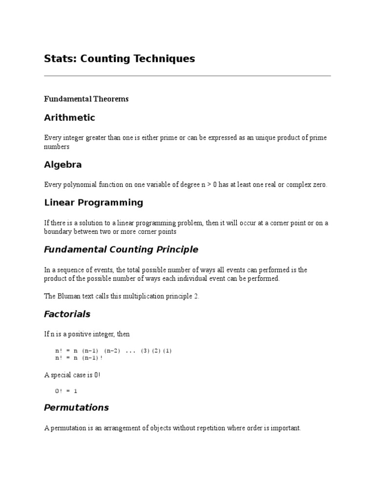Counting Techniques in Statistics | PDF | Expected Value | Probability ...