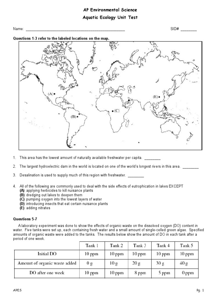 AP Environmental Science Aquatic Test | PDF | Wetland | Eutrophication