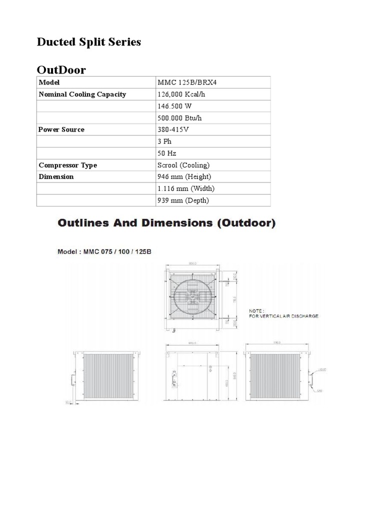 Ducted Split Series Outdoor: Model Nominal Cooling Capacity | PDF ...