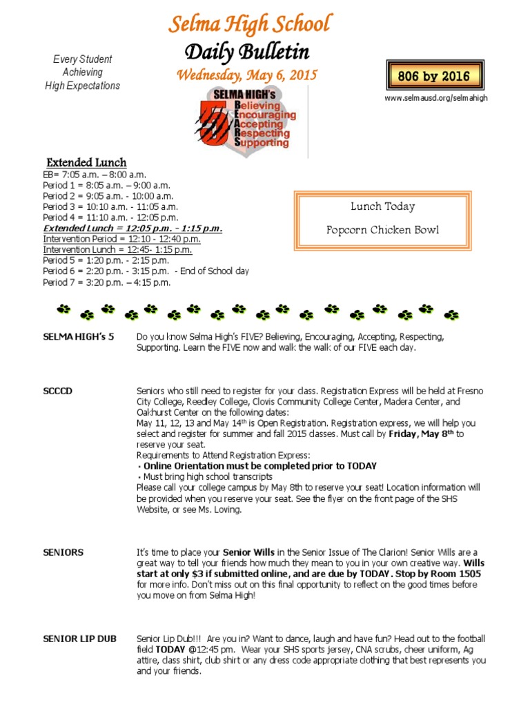 SHS Daily Bulletin 5-6-15 | PDF | Clothing | Leisure