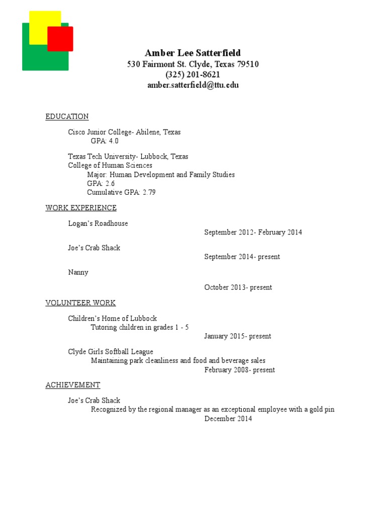 Amber Satterfield Resume Overview | PDF
