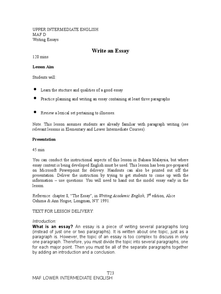 MAF D Teacher Notes - Essay Writing | PDF | Essays | Paragraph
