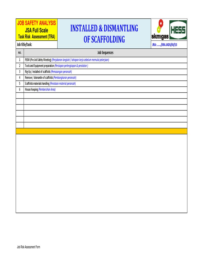 Scaffolding Installation and Dismantling JSA | PDF | Technology ...