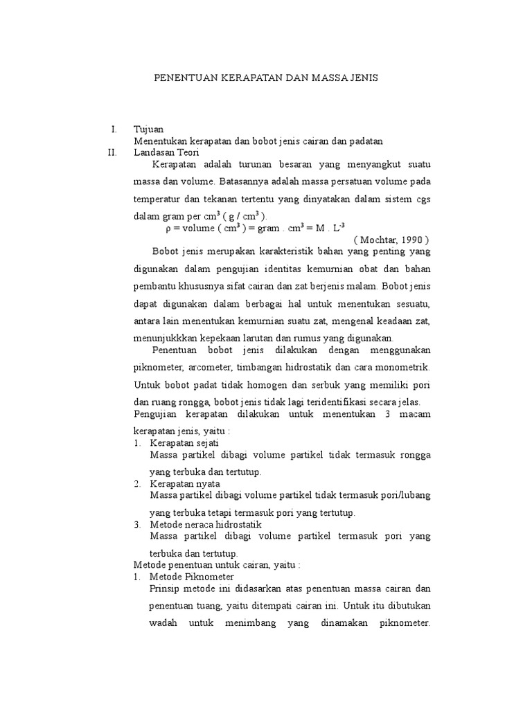 Laporan Kerapatan Dan Bobot Jenis | PDF