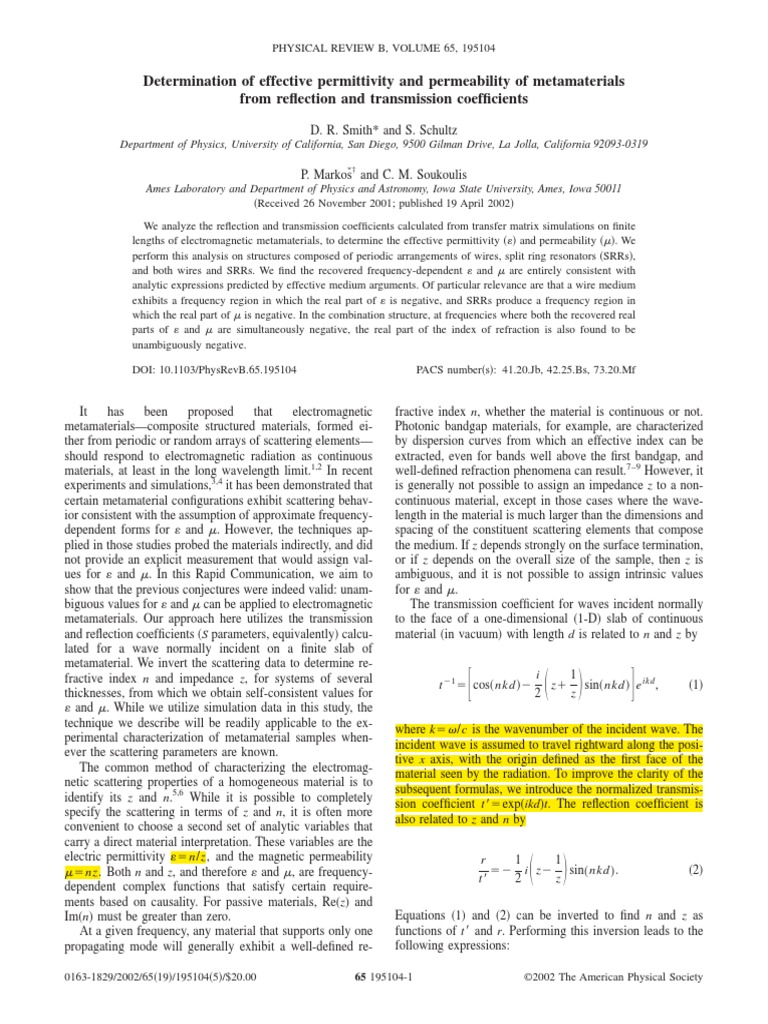 Determination of Effective Permittivity and Permeability of ...