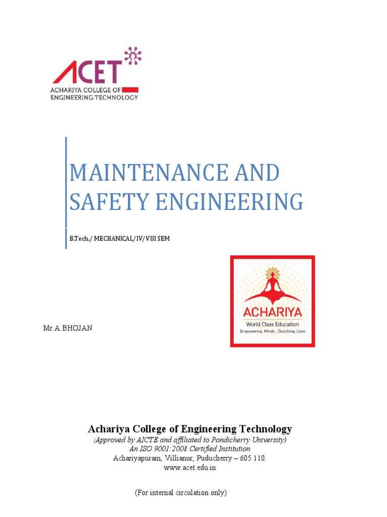 Maintenance and Safety Engineering Guide | PDF | Reliability ...
