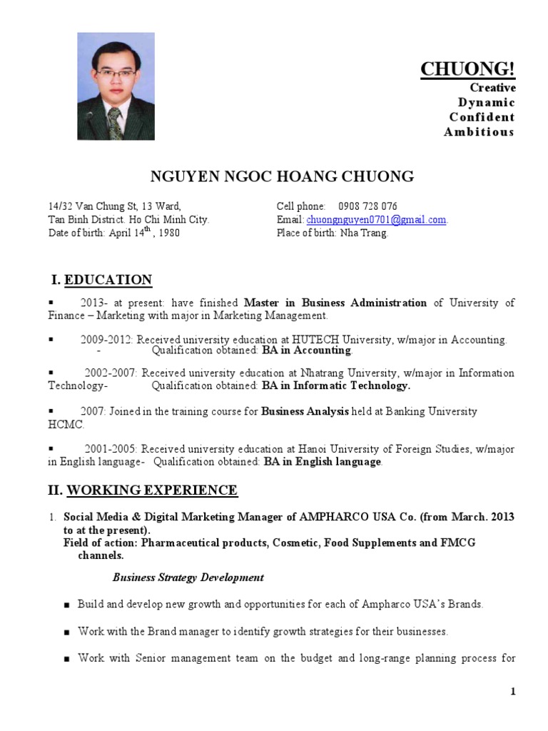 CV APPLY FOR PFIZER - NGUYEN NGOC HOANG CHUONG .Compressed PDF | PDF ...