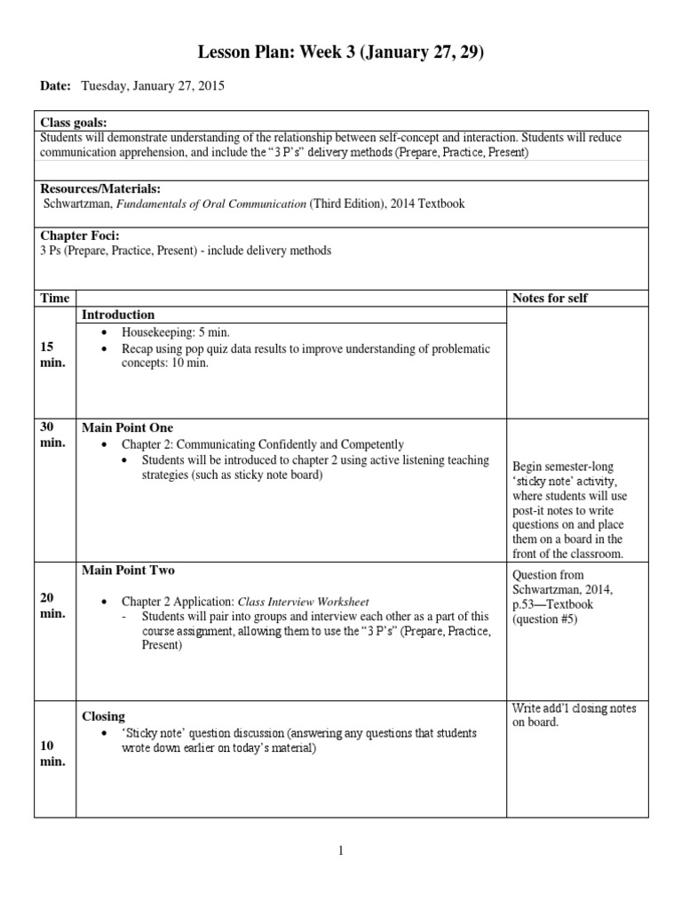 Lesson Plans-Week 3 PDF | PDF | Textbook | Psychological Concepts