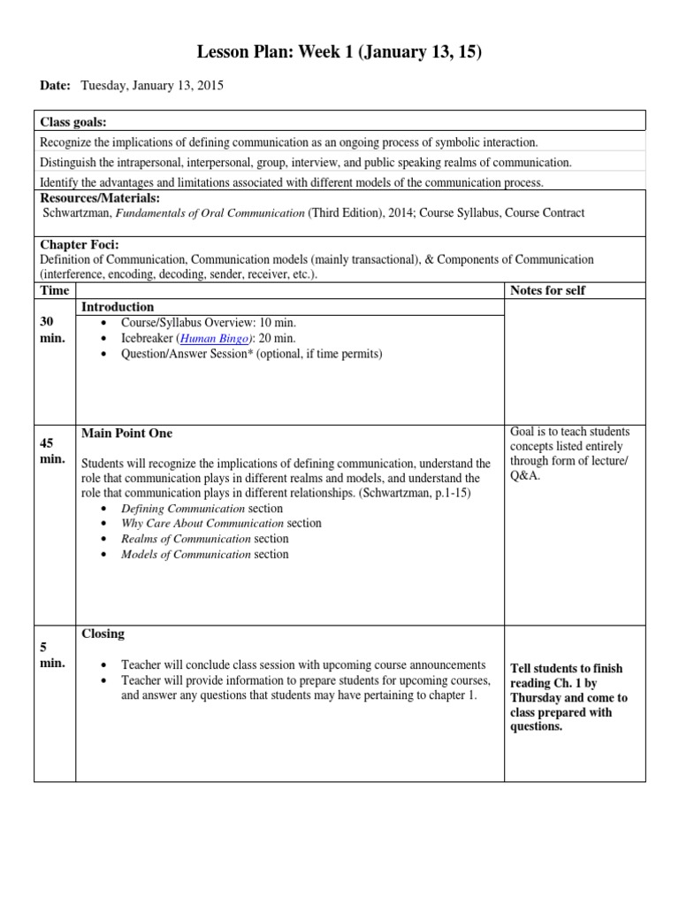 CST 105 Lesson Plans-Week 1 PDF | PDF | Lecture | Communication
