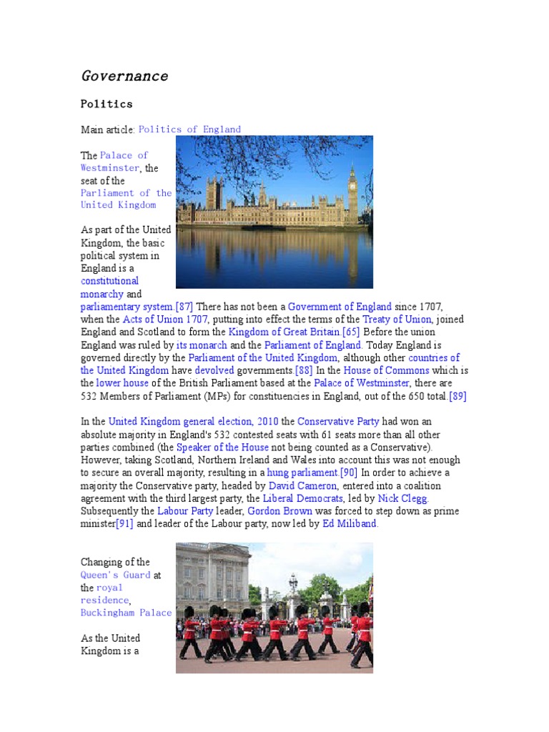 England Governance | PDF | Parliament Of The United Kingdom | United ...