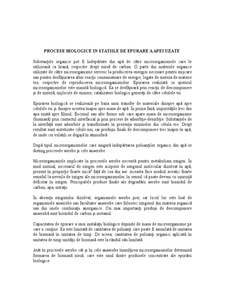 Procese Biologice in Statiile de Epurare A Apei Uzate | PDF