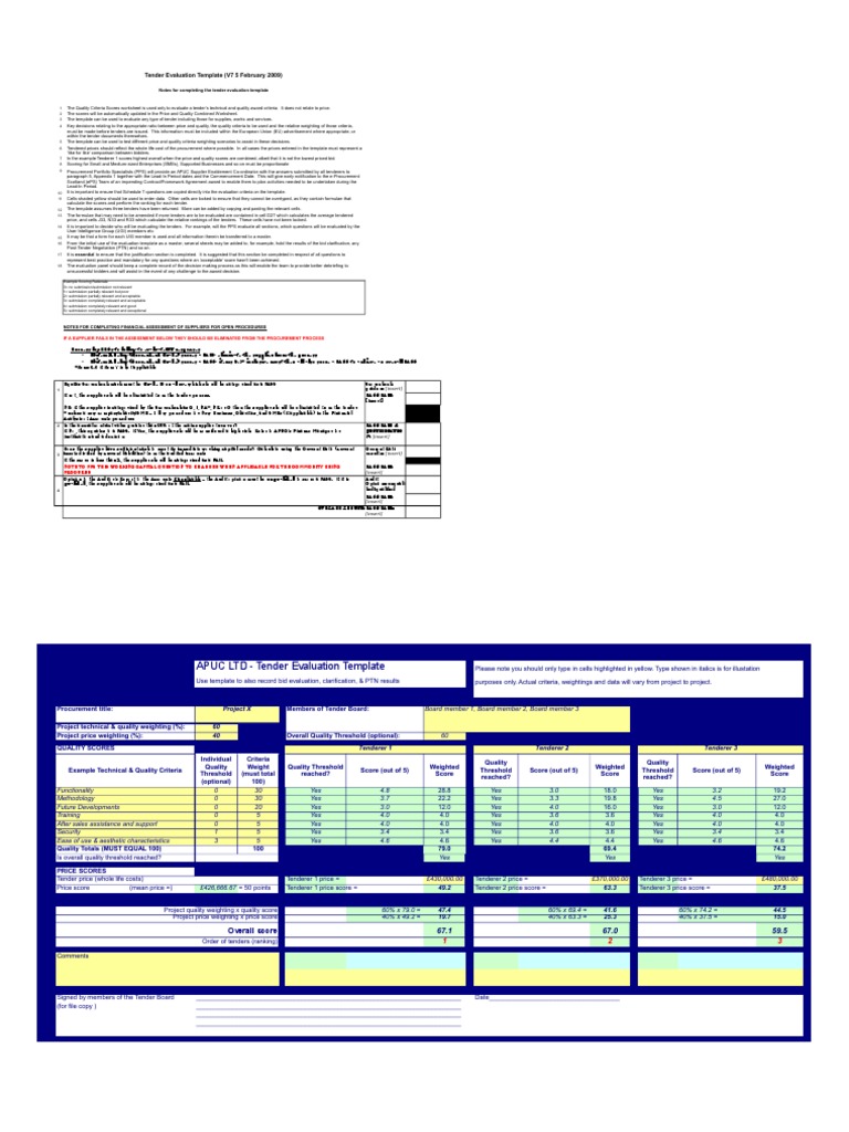 Tender Evaluation Template Guide | PDF