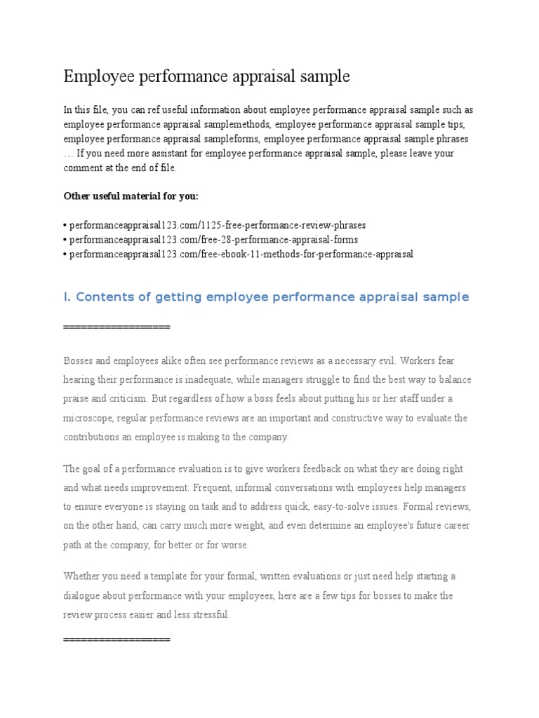 Employee Performance Appraisal Sample | PDF | Performance Appraisal ...