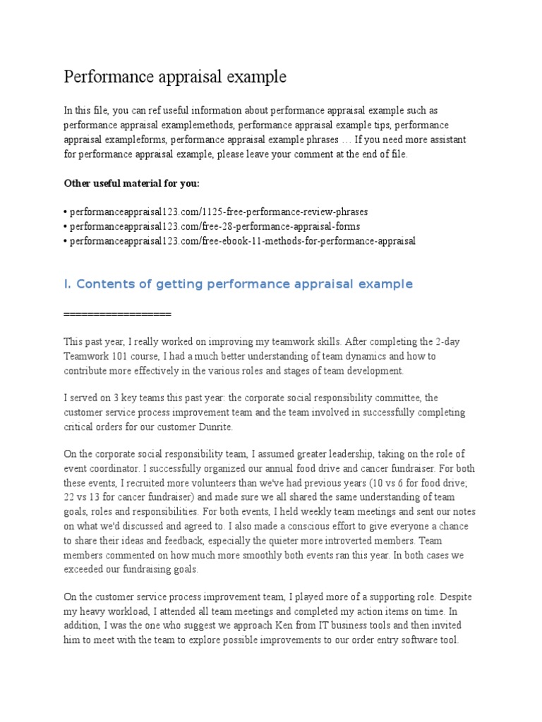 Performance Appraisal Example | PDF | Action (Philosophy) | Business