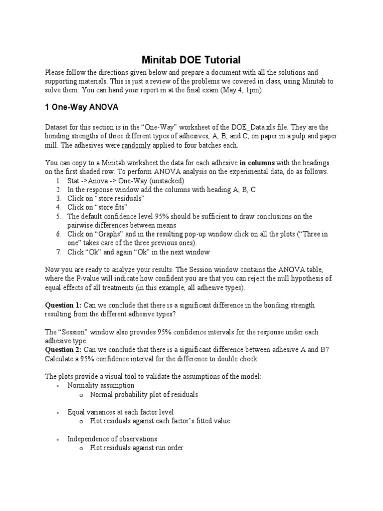 Minitab Doe Tutorial2015 Download Free Pdf Analysis Of Variance Errors And Residuals