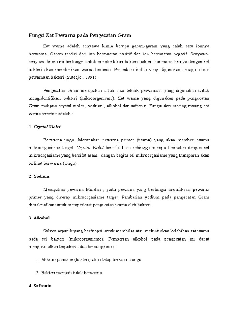 Fungsi Zat Pewarna Pada Pengecatan Gram | PDF | Sains & Matematika